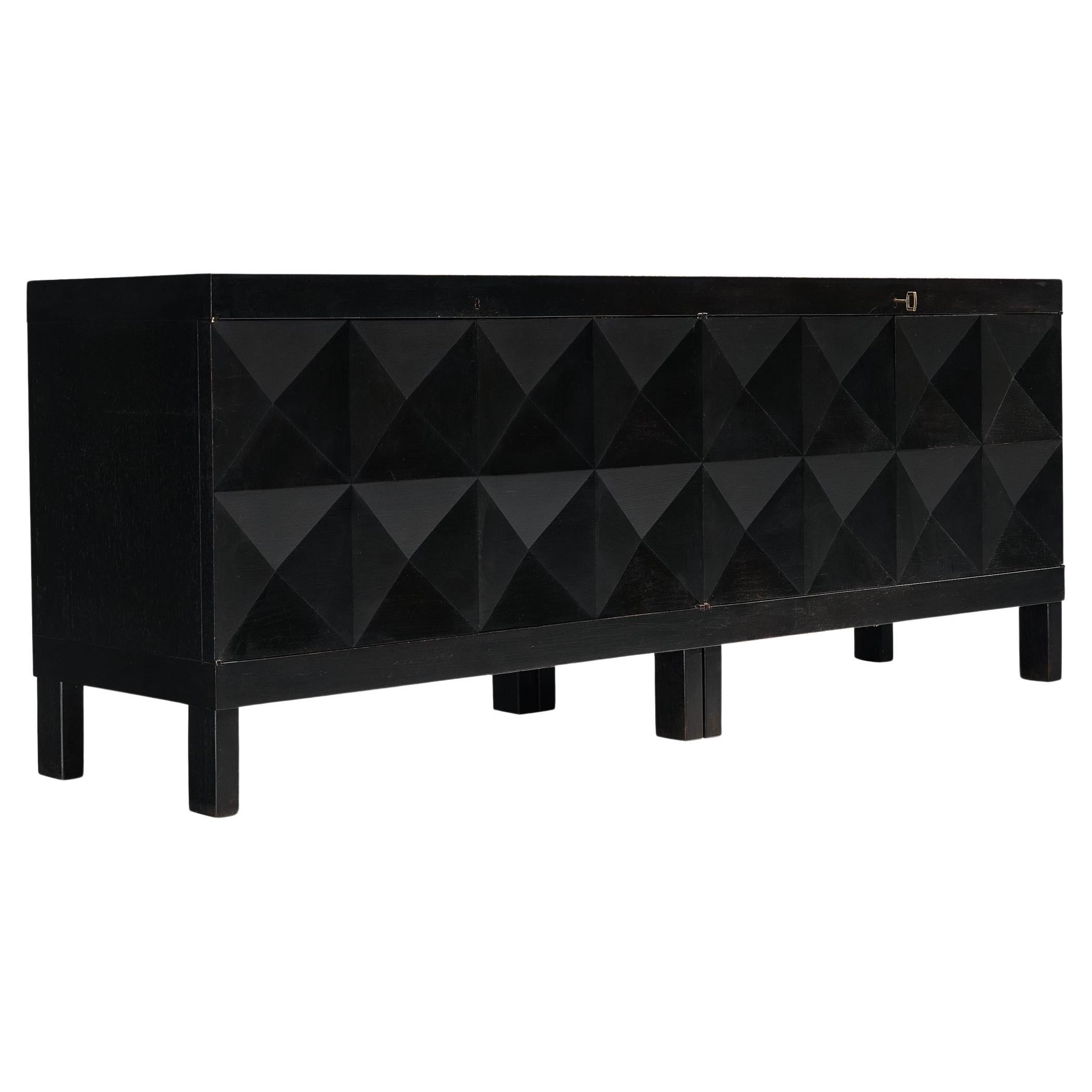 Spanish Brutalist Sideboard in Solid Oak, 1940s at 1stDibs