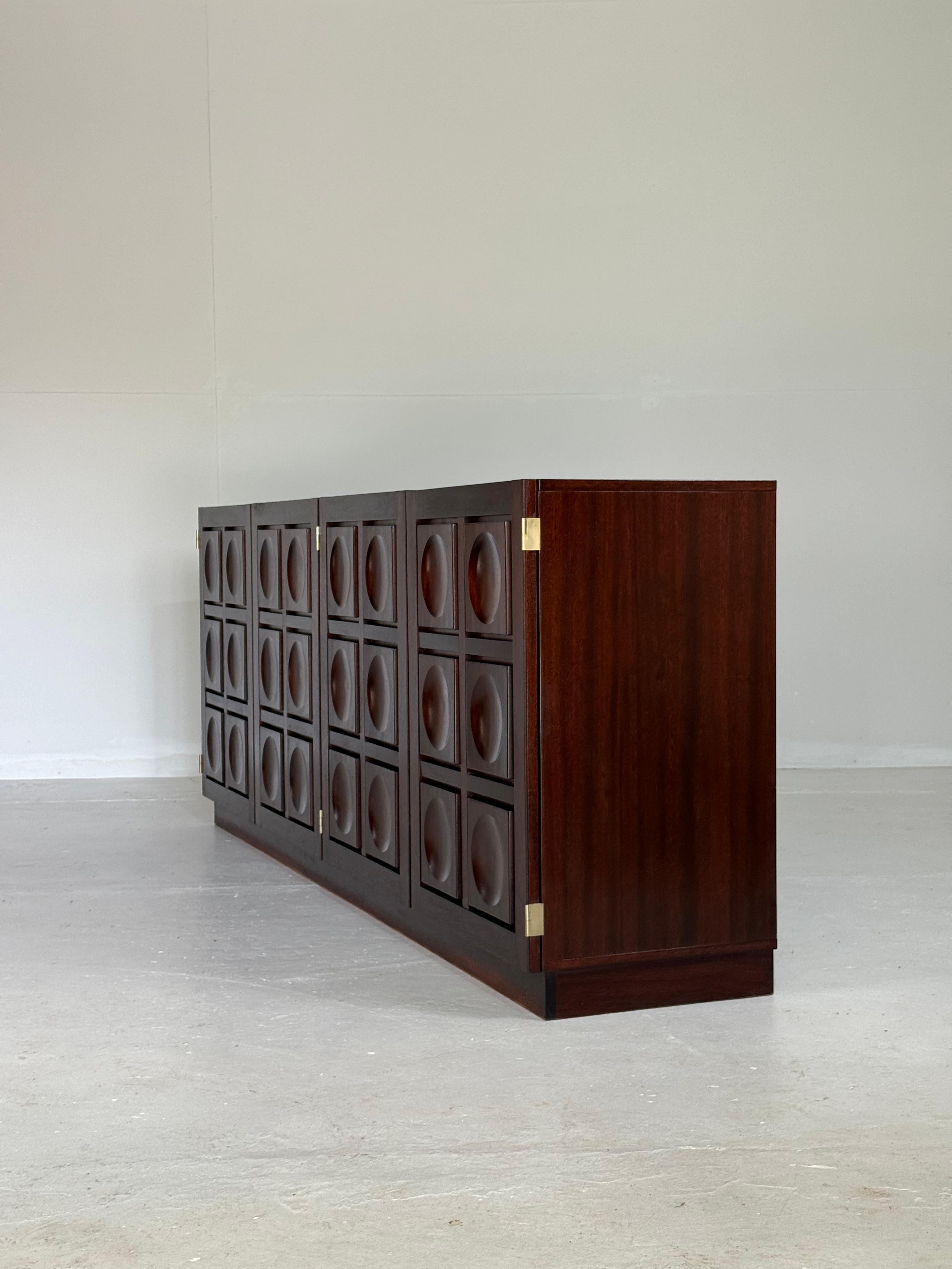 Belgian Brutalist Sideboard in Stained Mahogany For Sale at 1stDibs