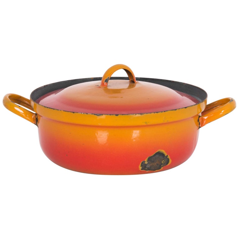 Belgian Cast Iron Cooking Pot with Sunset Enamel For Sale at 1stDibs