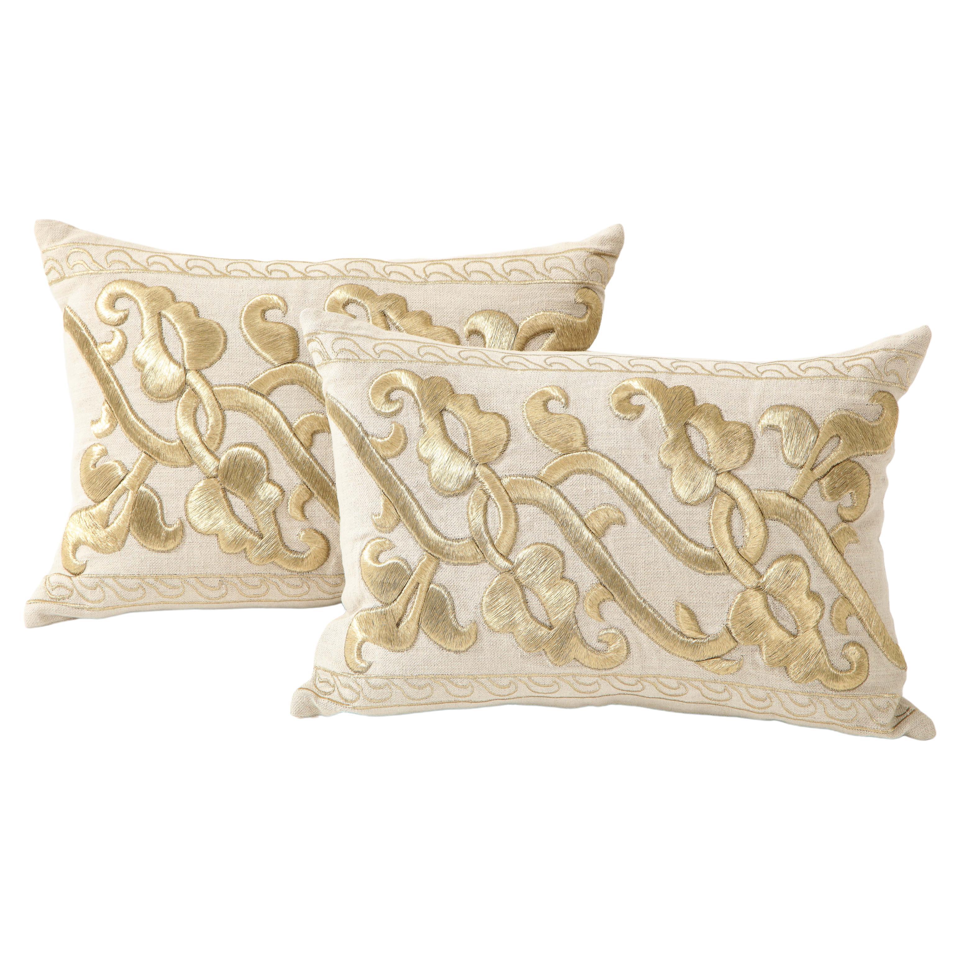 Handcrafted Embroidered Ribbon Work Pillow Ombré Red For Sale at 1stDibs