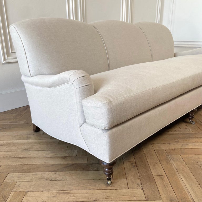 Belgian Linen English Arm Sofa with Down Cushions at 1stDibs