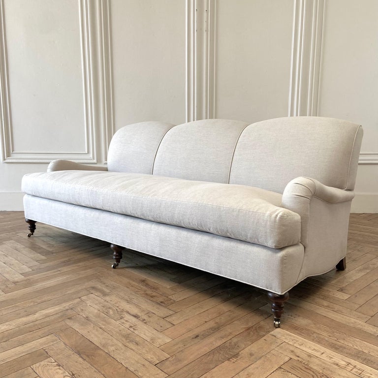 Belgian Linen English Arm Sofa with Down Cushions at 1stDibs