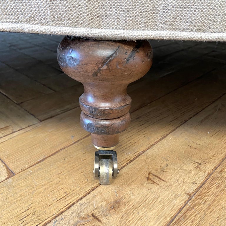 Belgian Linen English Arm Sofa with Down Cushions at 1stDibs