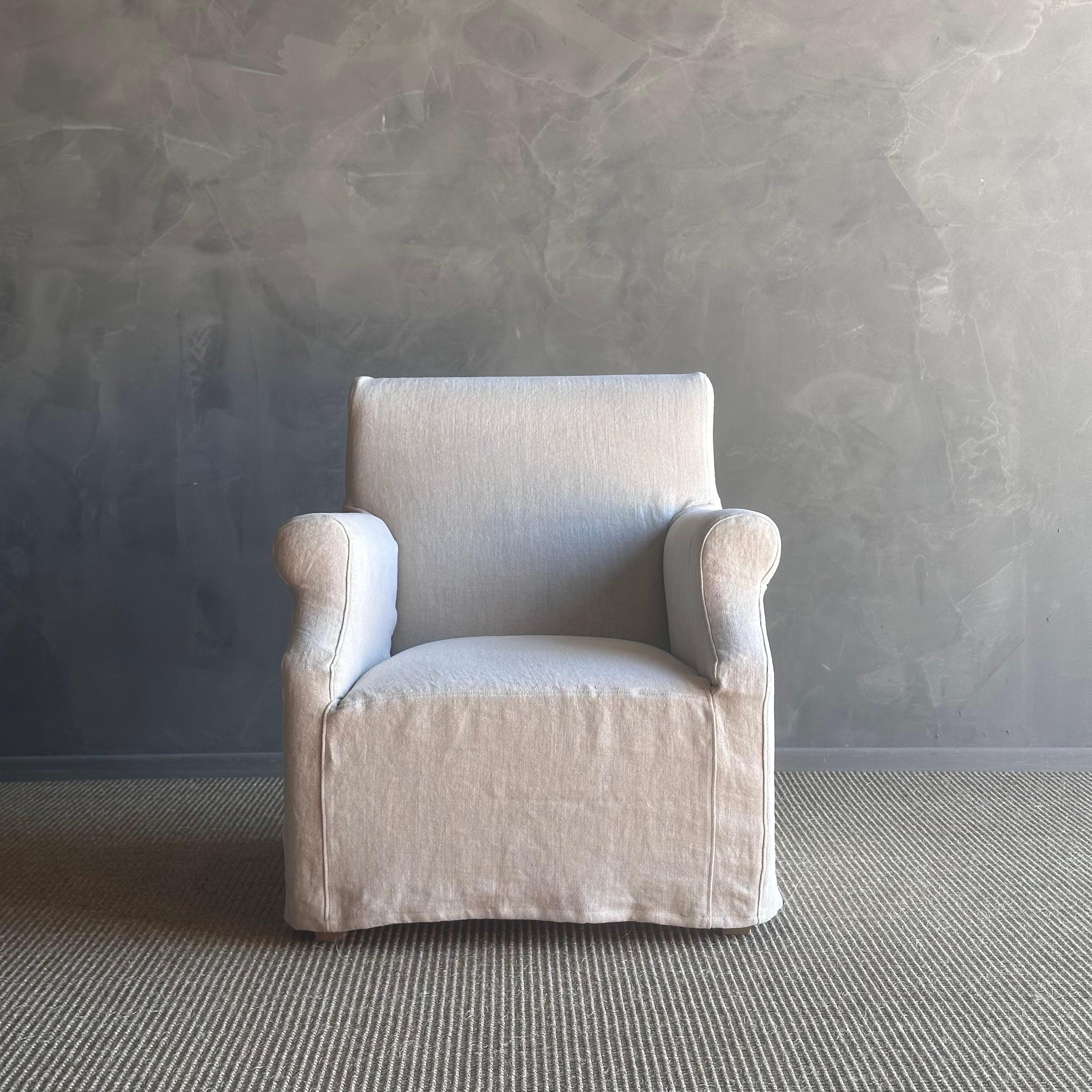 Belgian Linen Stone Washed Linen Slip Covered Chair For Sale at 1stDibs