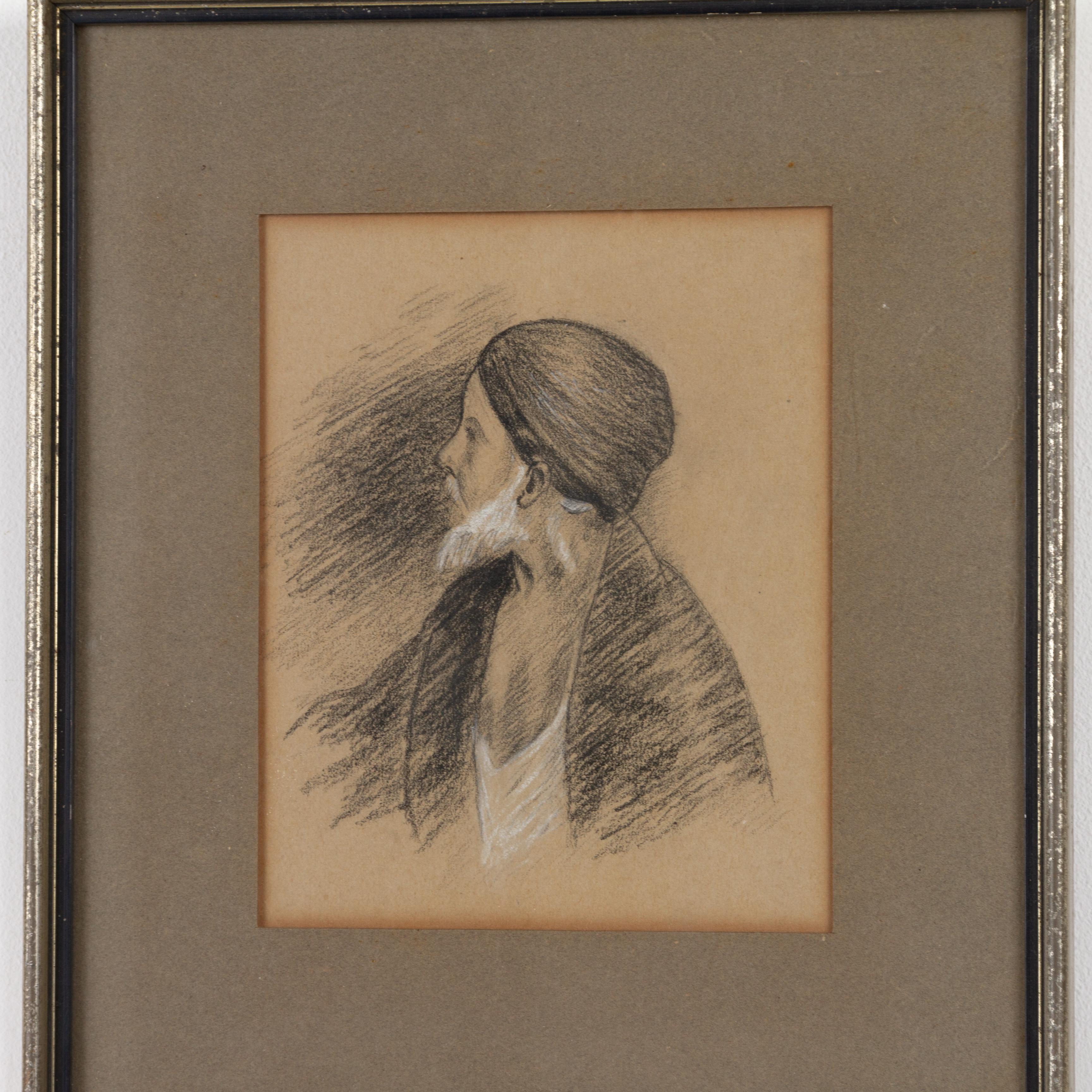 Belgian Orientalist Portrait Drawing Early 20th Century For Sale at 1stDibs