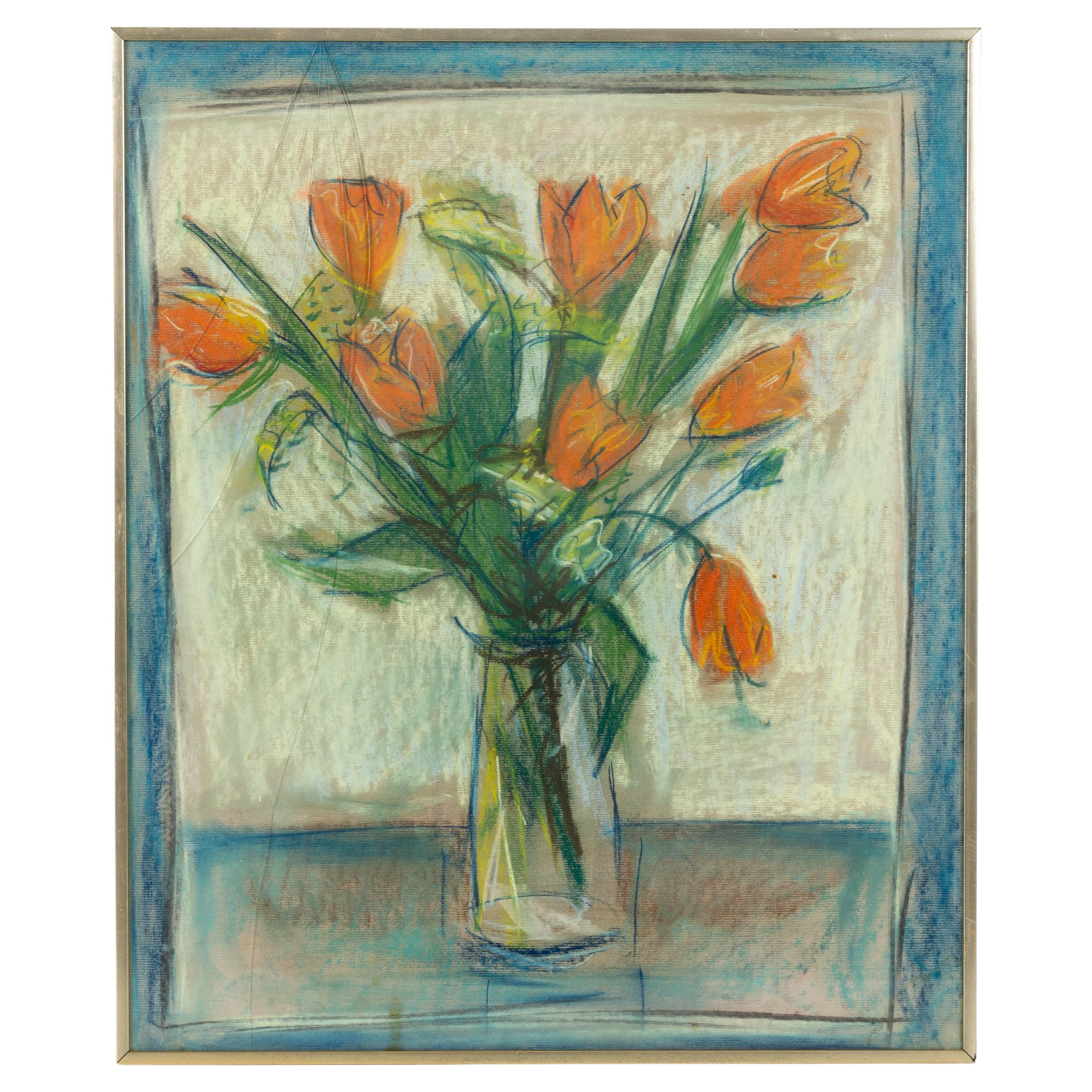 Belgian Pastel Still Life Flowers in Vase For Sale at 1stDibs