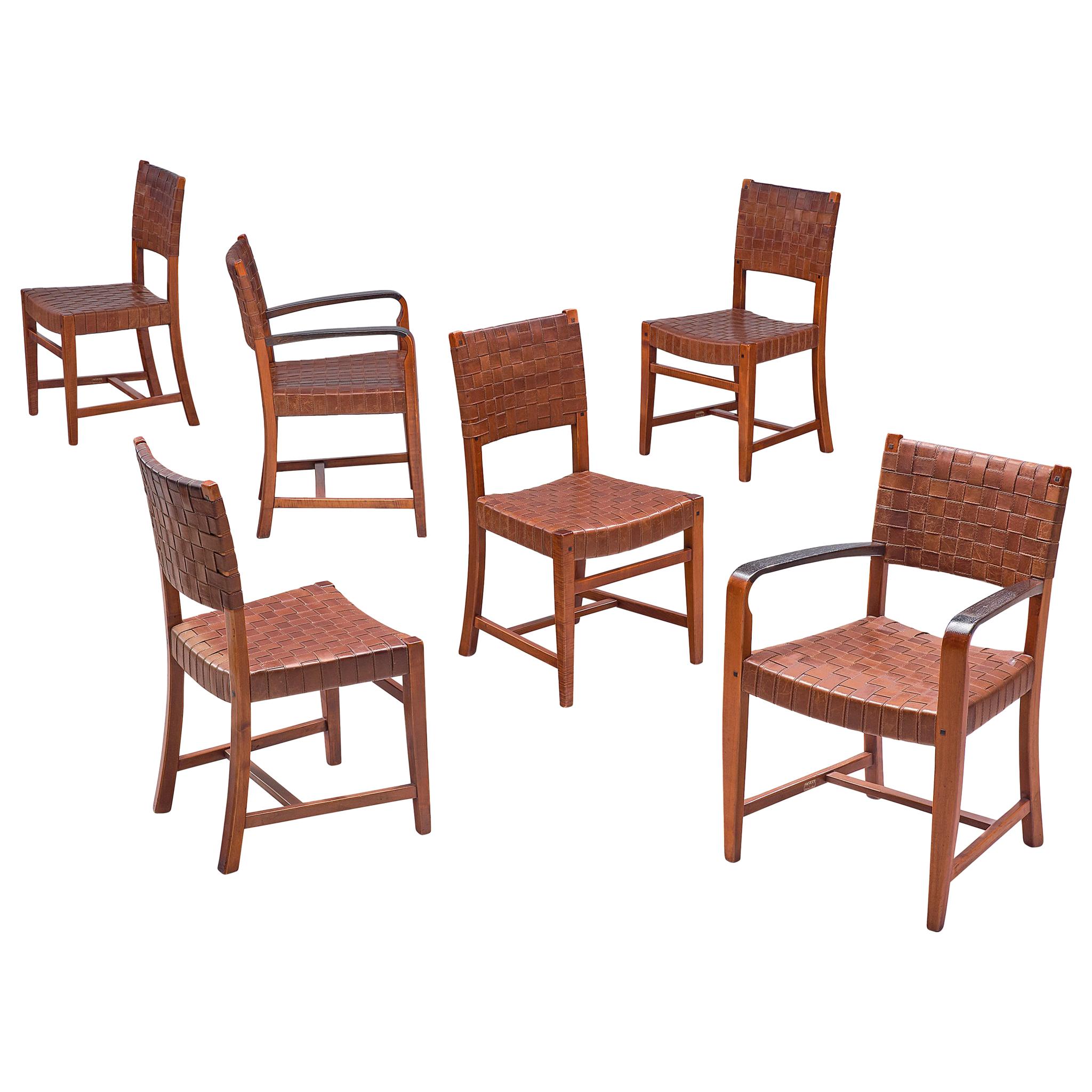 Belgian Set of Six Dining Chairs in Cognac Leather by Frits Schuitema ...