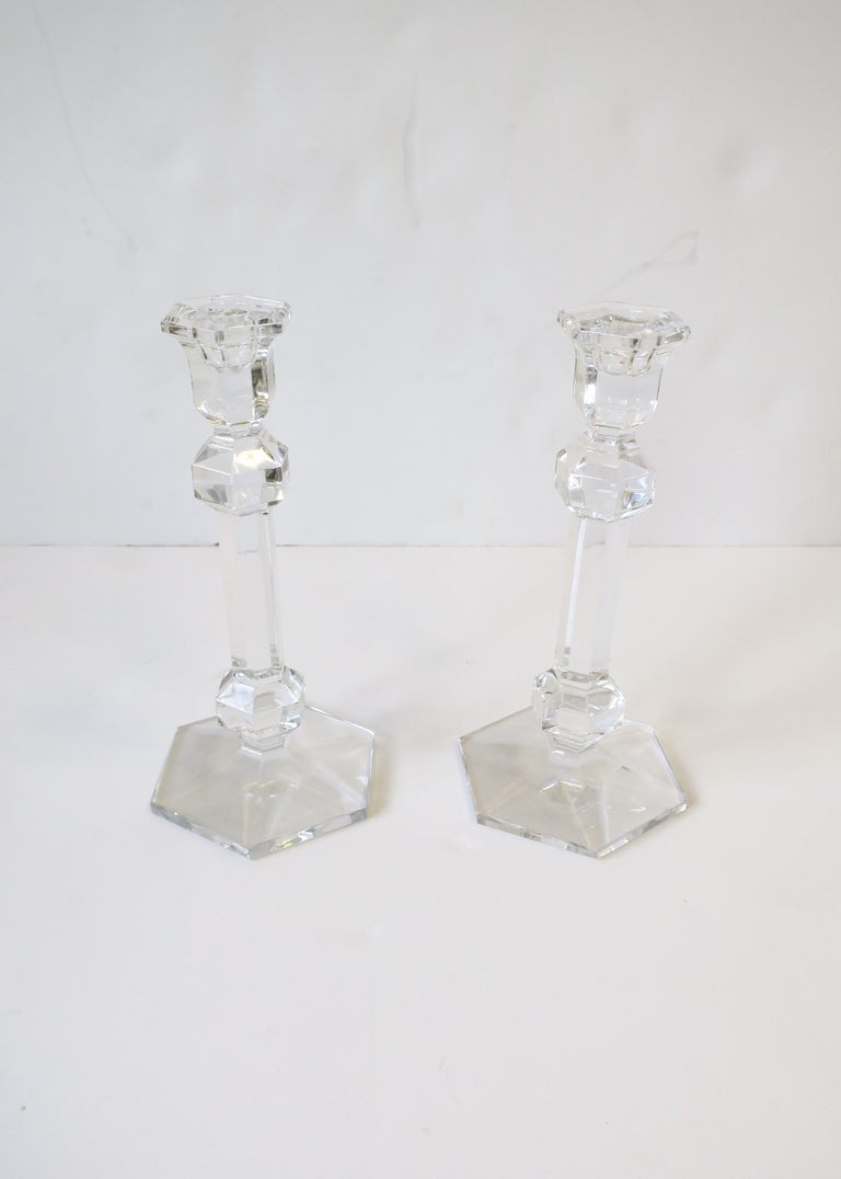 Belgian Val St Lambert Crystal Candlesticks, Pair For Sale at 1stDibs