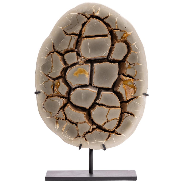 Belgium Calcite Septarian Nodule Natural Form on Metallic Base at 1stDibs