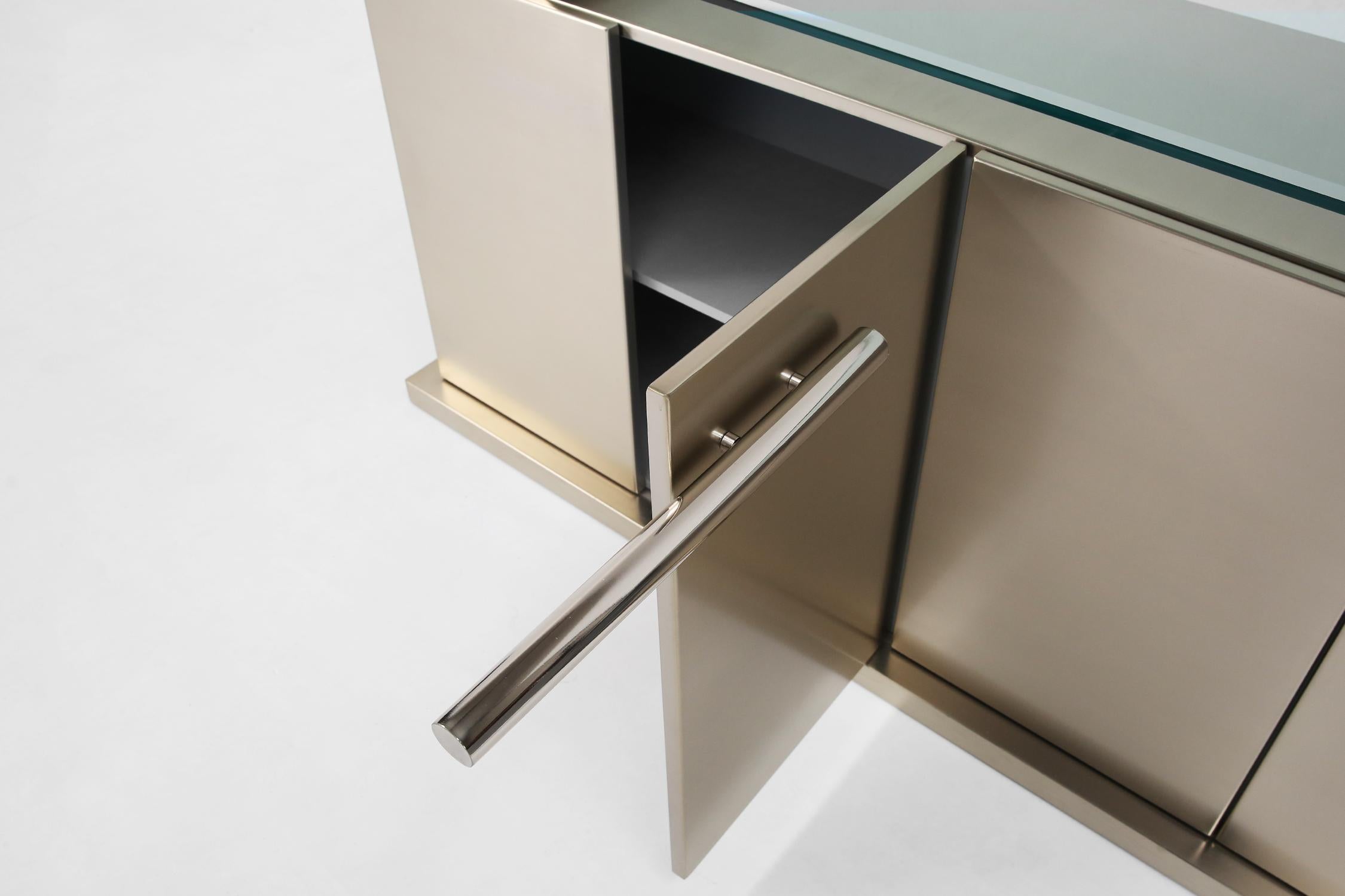 Belgo Chrom Sideboard with Floating Glass in Brushed Stainless Steel at ...