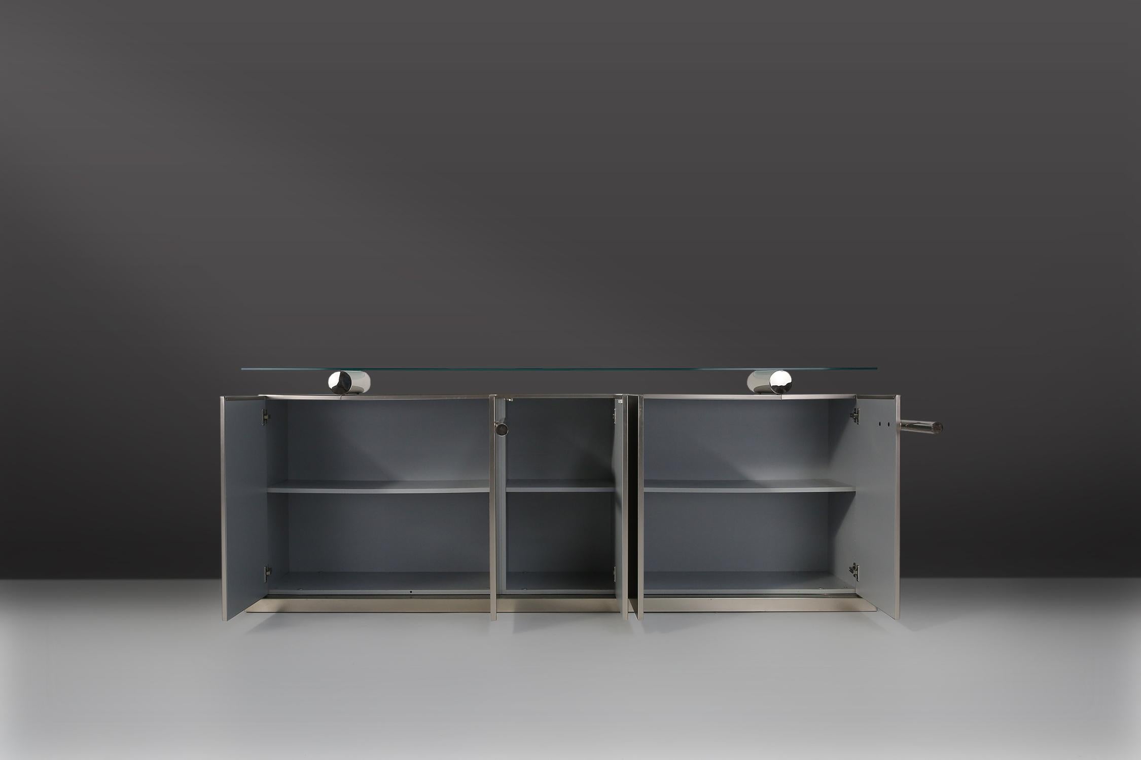 Belgo Chrom Sideboard with Floating Glass in Brushed Stainless Steel at ...