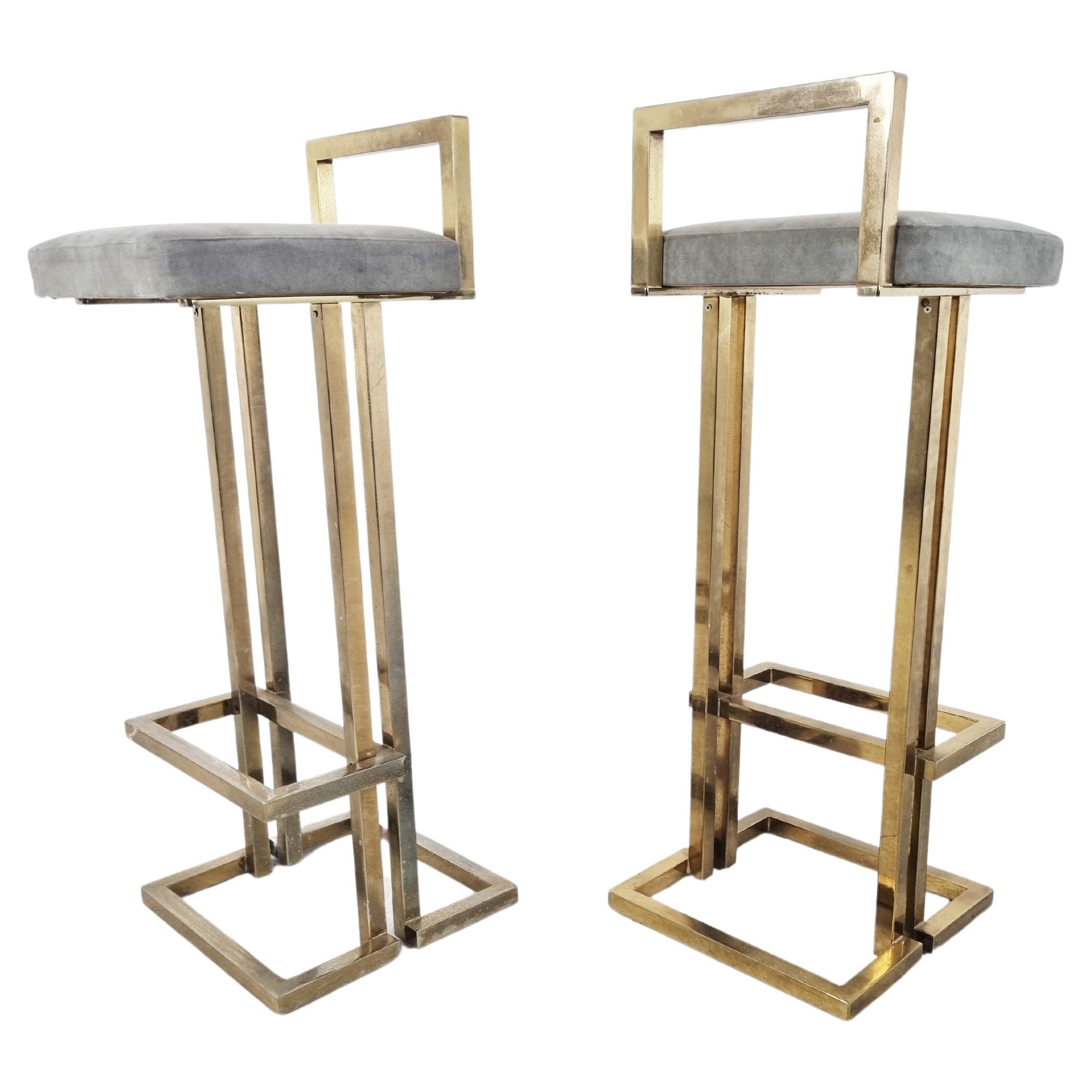 Pair of Tall Back Studio Bar Stools, US, 1970s For Sale at 1stDibs