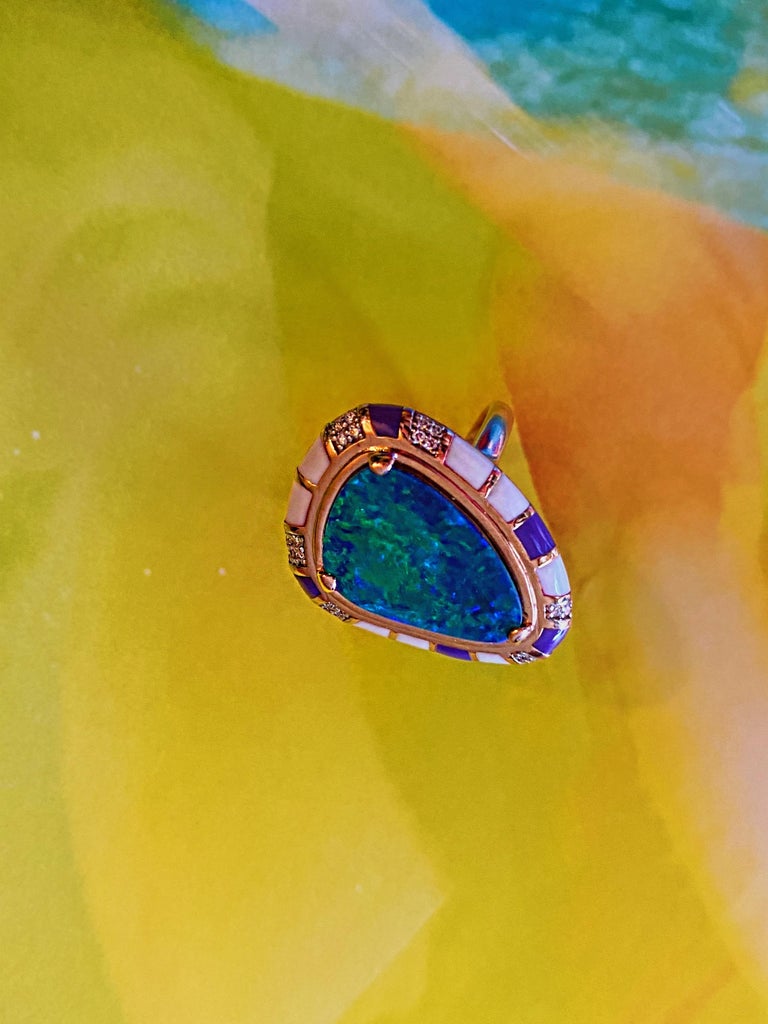 Belize Ring in 14k Rose Gold with Diamond and Blue Opal For Sale at 1stDibs