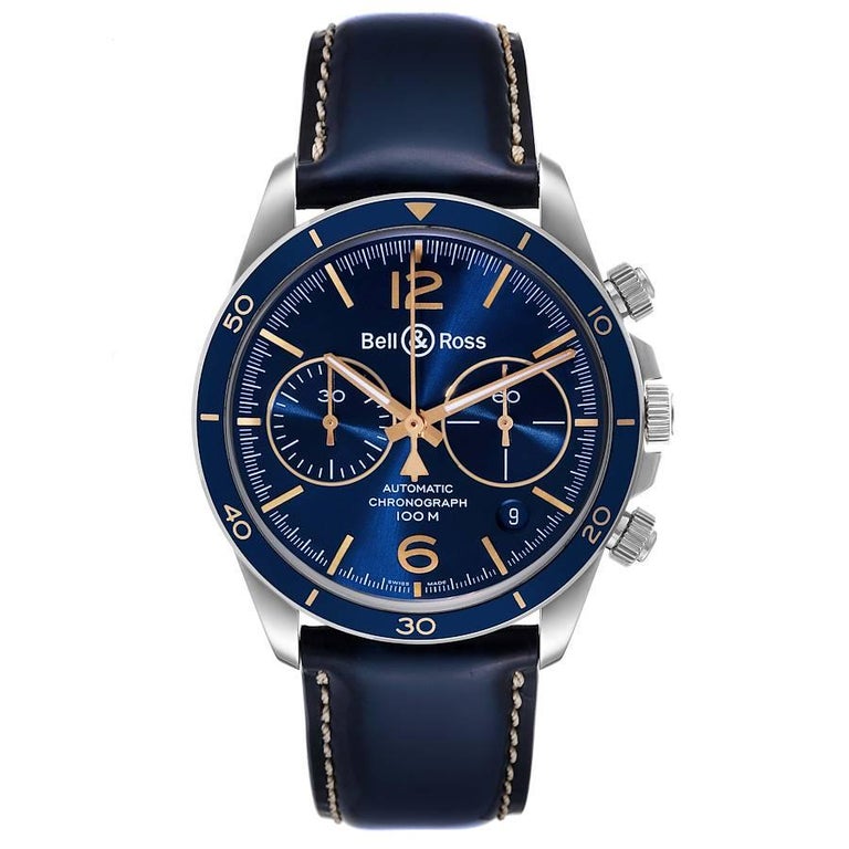Bell and Ross Aeronavale Blue Dial Chronograph Steel Mens Watch BR V2 ...