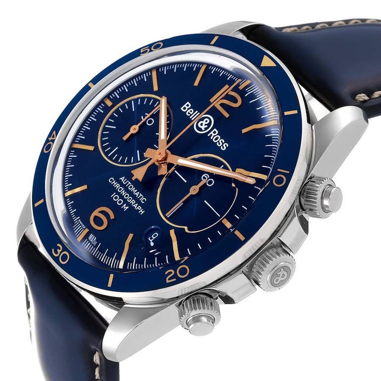 Bell and Ross Aeronavale Blue Dial Chronograph Steel Mens Watch BR V2 ...