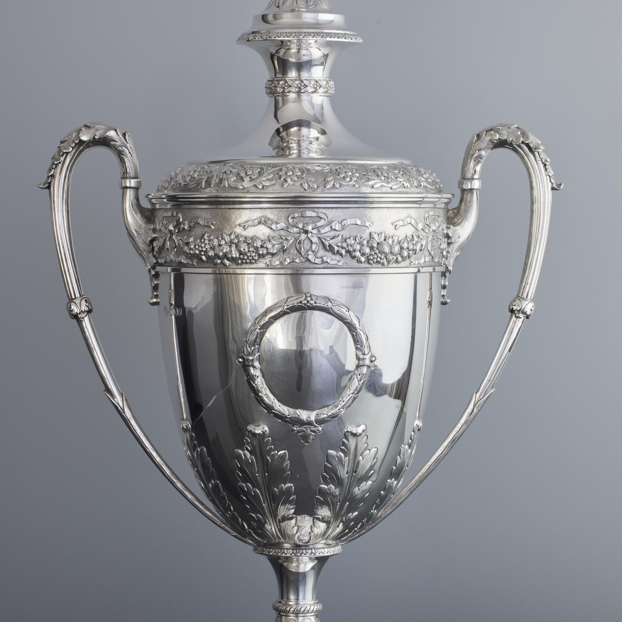Large two-handled antique silver trophy cup and cover For Sale at 1stDibs