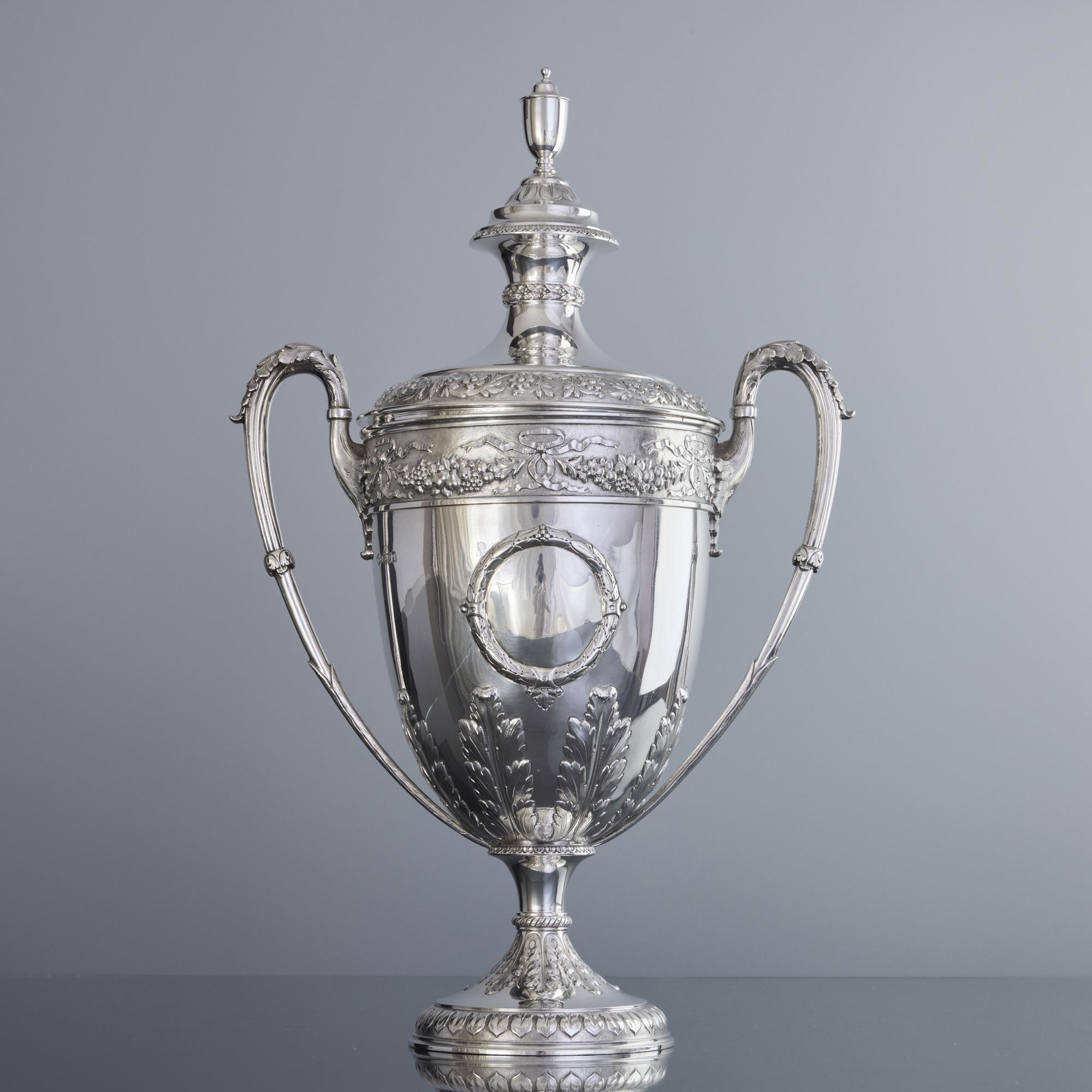 Large two-handled antique silver trophy cup and cover For Sale at 1stDibs