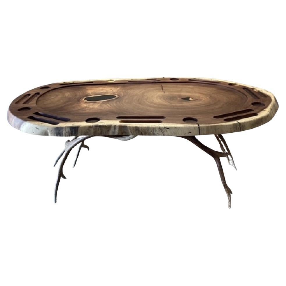 Bella Fine Goods - Monkey Pod Poker Table with Elk Antler Base For Sale ...