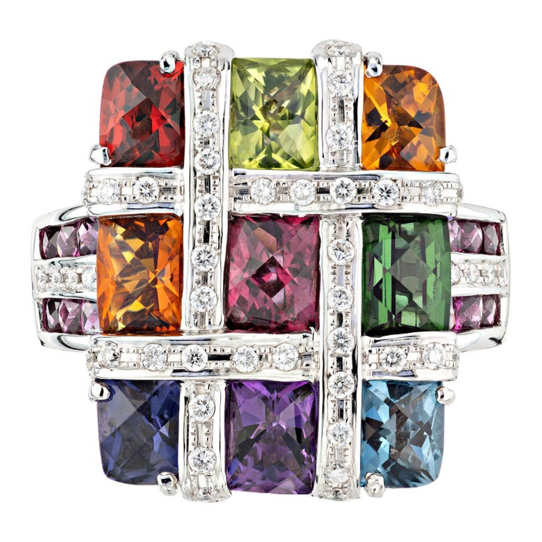 Bellari 4.94 Carat Multi-Color Gemstone Diamond White Gold Mosaic ...