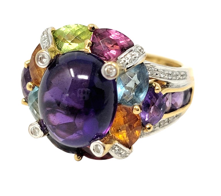 Bellarri 18 Karat Gold Amethyst and Multi-Gemstone Ring and Earring Set ...