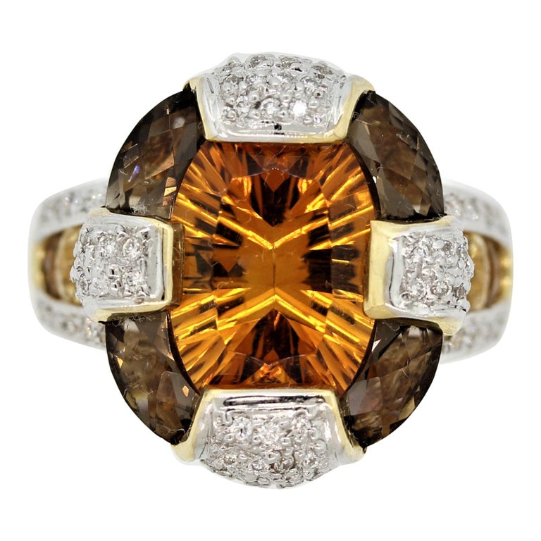 Bellarri Citrine Smoky-Quartz Diamond Gold Ring For Sale at 1stDibs