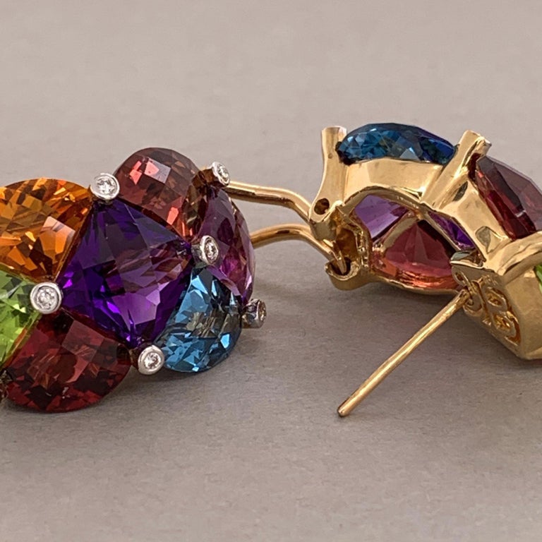 Bellarri Diamond Multi-Color Gemstone Gold Ear-Clip Earrings at 1stDibs