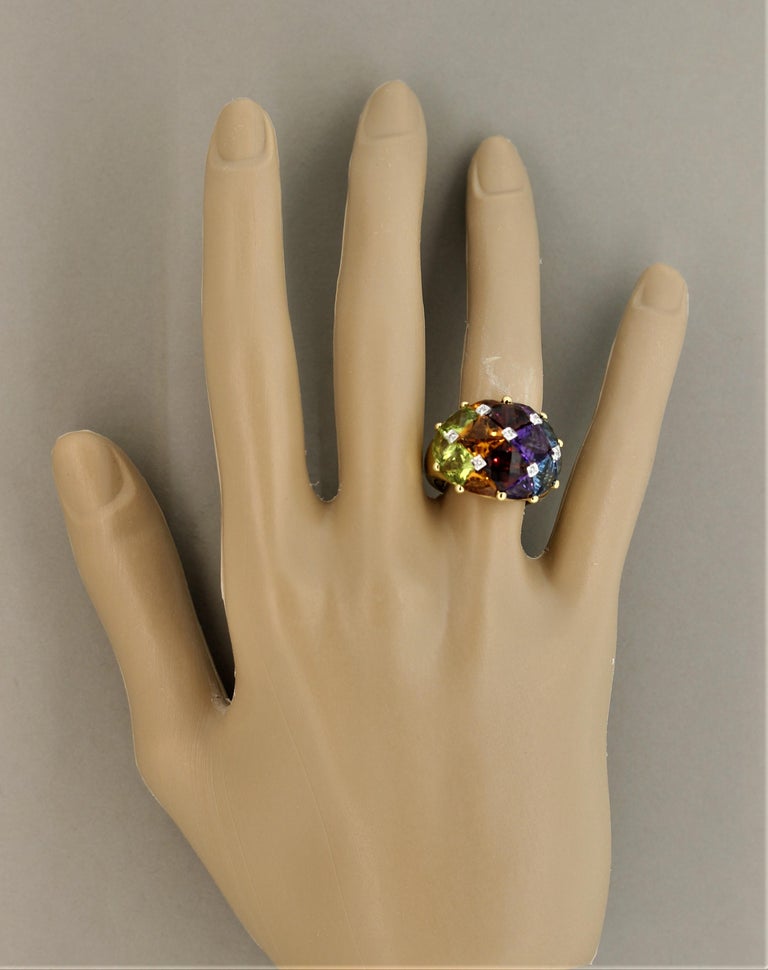 Bellarri Multi-Color Gemstone Diamond Gold Domed Ring at 1stDibs