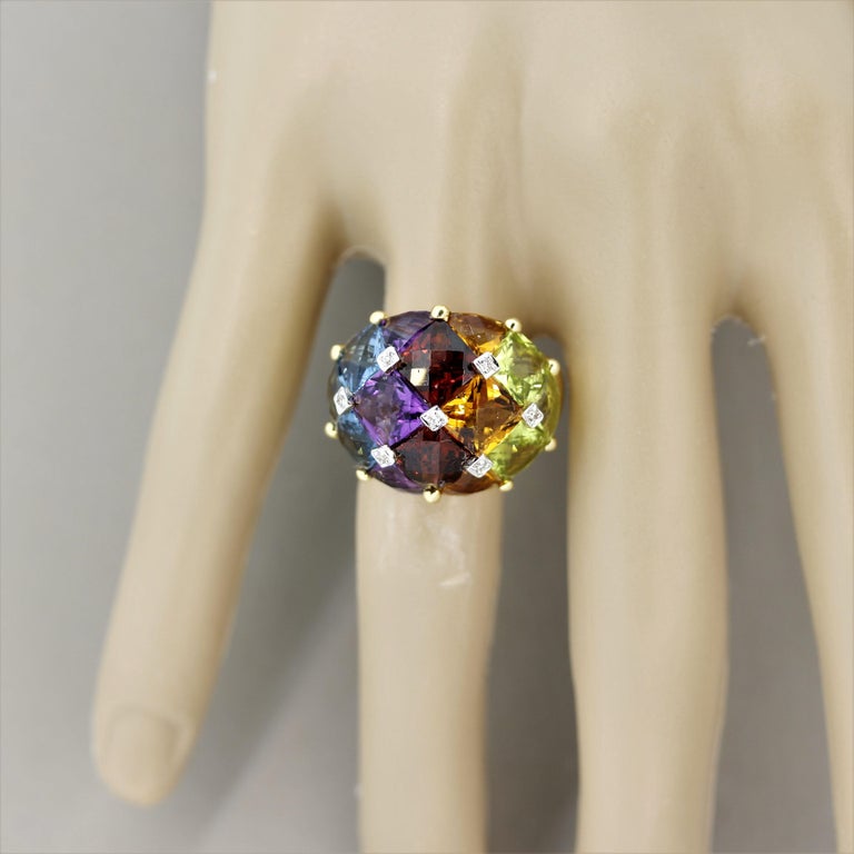 Bellarri Multi-Color Gemstone Diamond Gold Domed Ring at 1stDibs