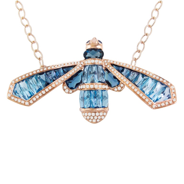 Bellarri Queen Bee Blue Topaz Diamond Gold Pendant Necklace For Sale at ...