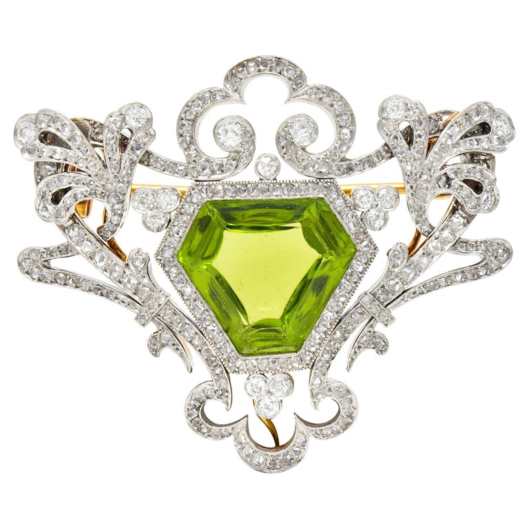 Belle Époque 10.00 Carats Peridot Diamond Platinum 18 Karat Gold ...