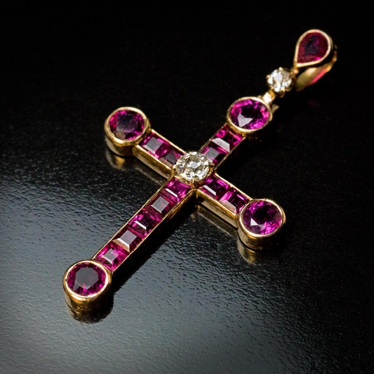Belle Époque Antique Ruby and Diamond Cross Pendant at 1stDibs ...
