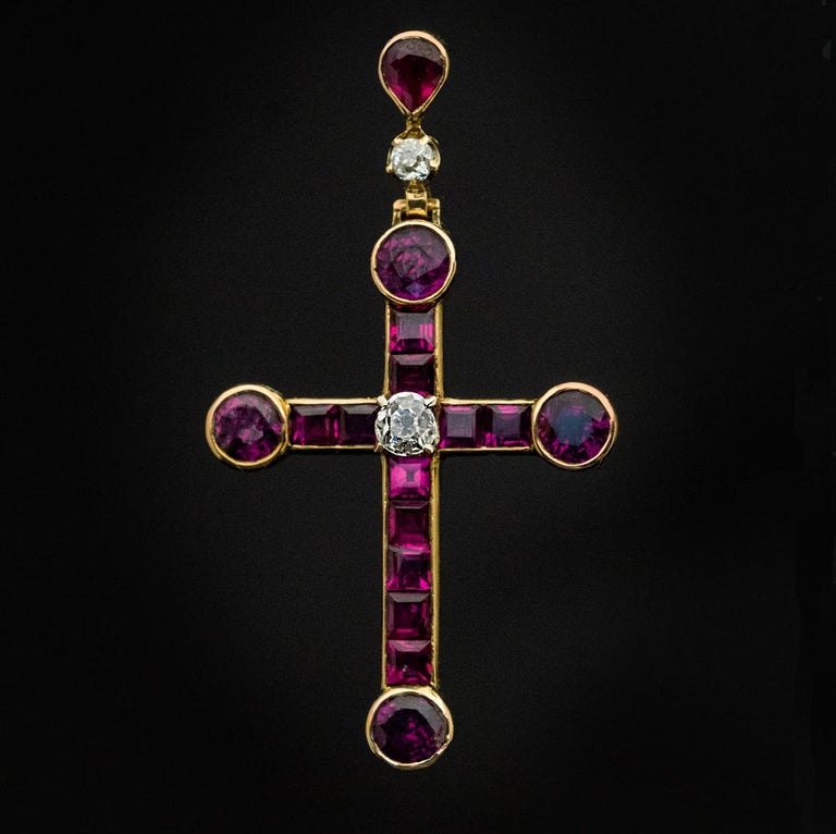 Belle Époque Antique Ruby and Diamond Cross Pendant at 1stDibs ...