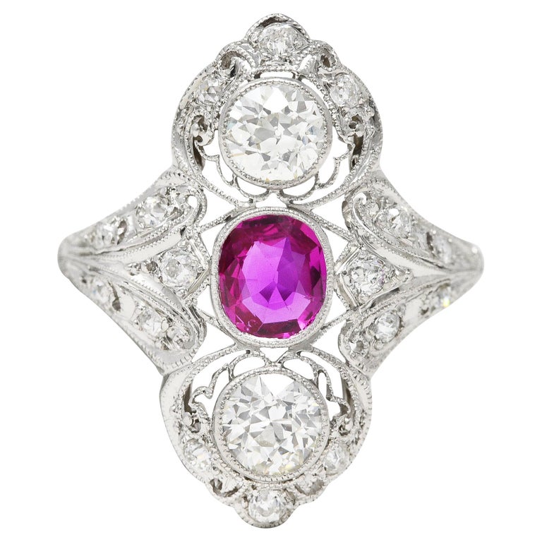 Belle Epoque Edwardian 2.35 Carats Cushion Cut Ruby Old European ...