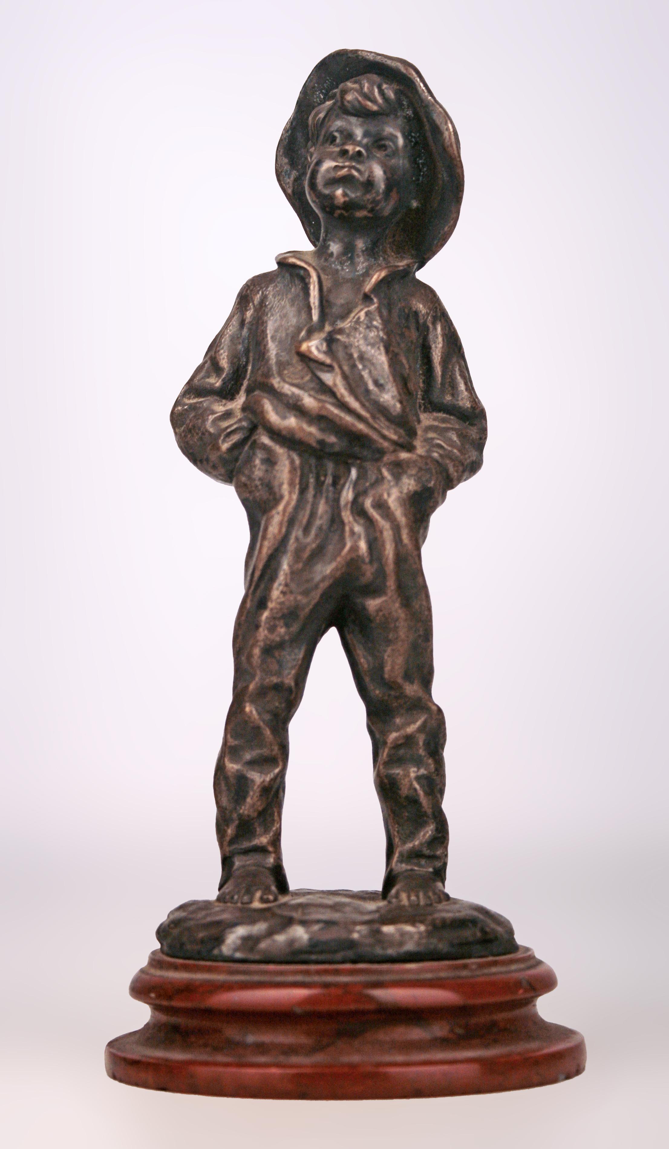 Belle Époque French Bronze Sculpture of a Boy with Overall an Hat by ...