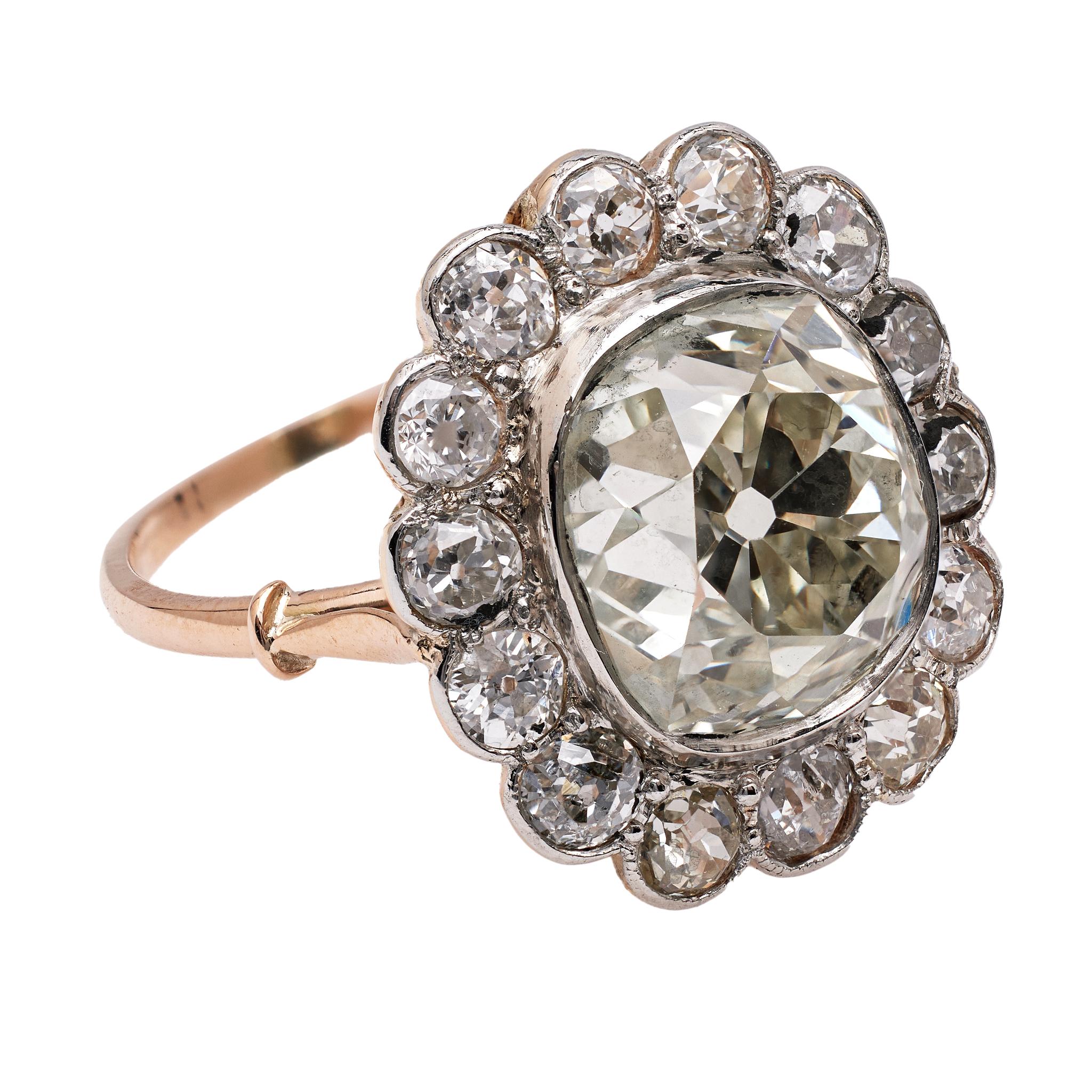 Belle Époque French GIA 6.28 Carat Old Mine Diamond 18k Gold Platinum ...