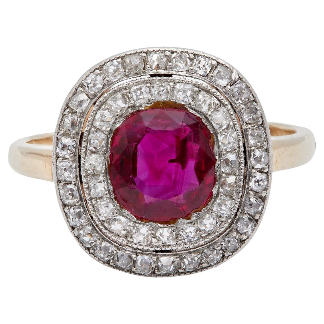 Belle Époque GIA Burma No Heat Ruby and Diamond 18k Platinum Double ...