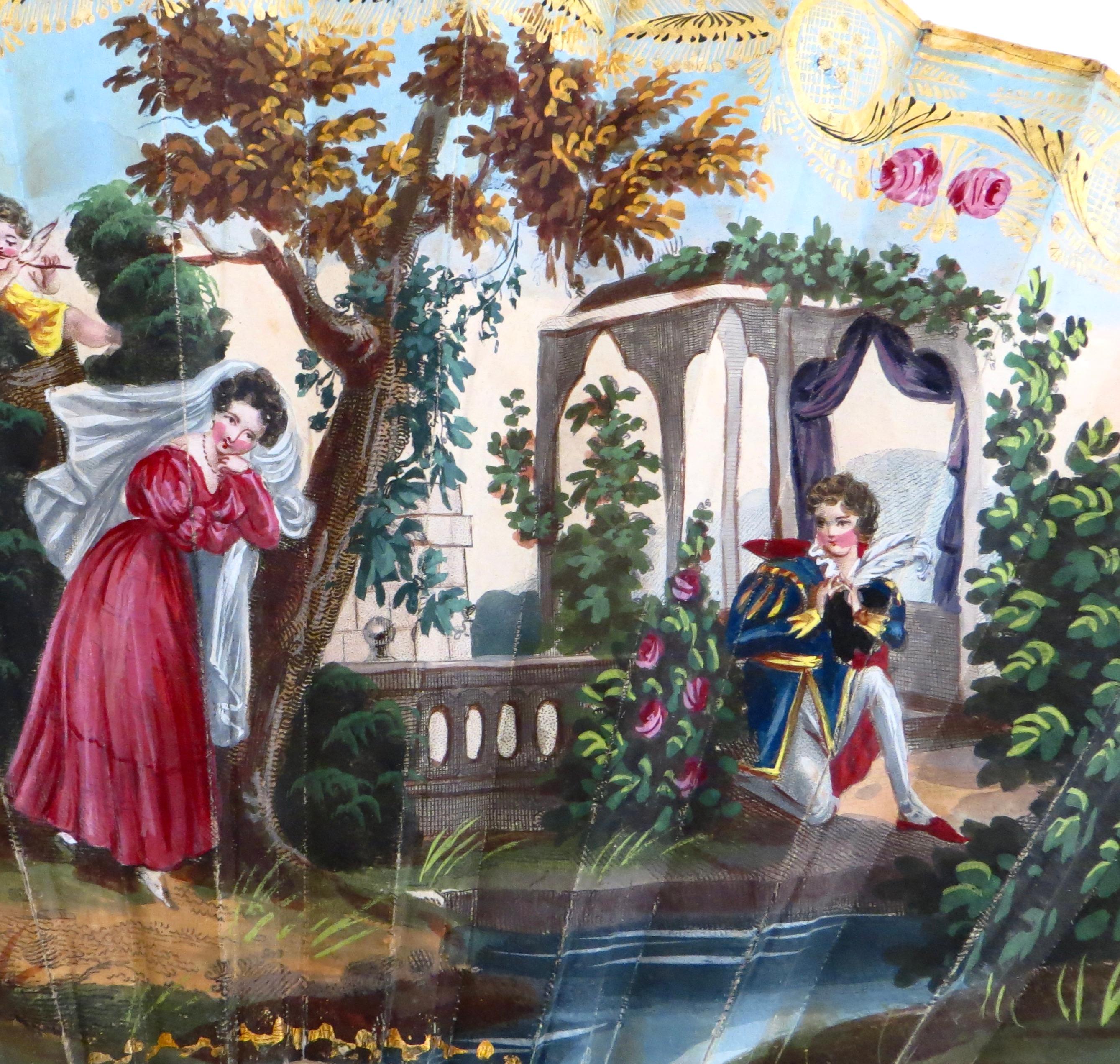 Belle Epoque Hand Held French Fan. Hand Painted Decor And Scenary ...