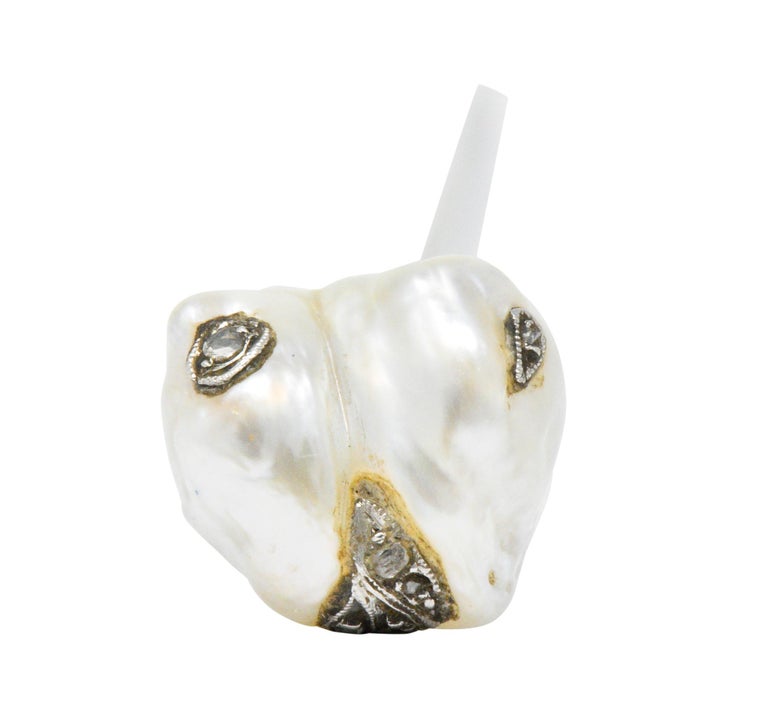 Belle Époque Natural Baroque Pearl Diamond Platinum Hat Pin For Sale at ...