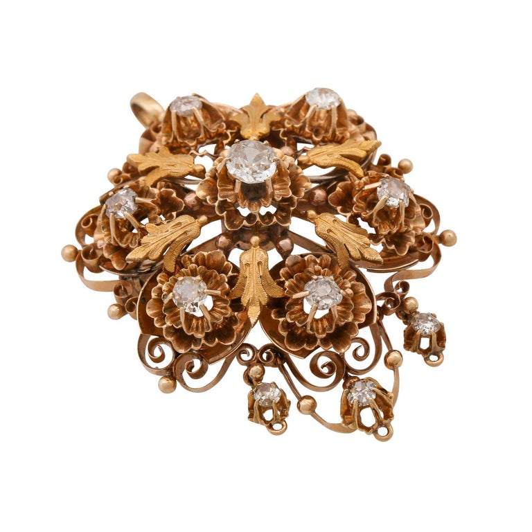 Belle Epoque Pendant/Brosche with Old Cut Diamonds of Approx. 1.7 Ct ...