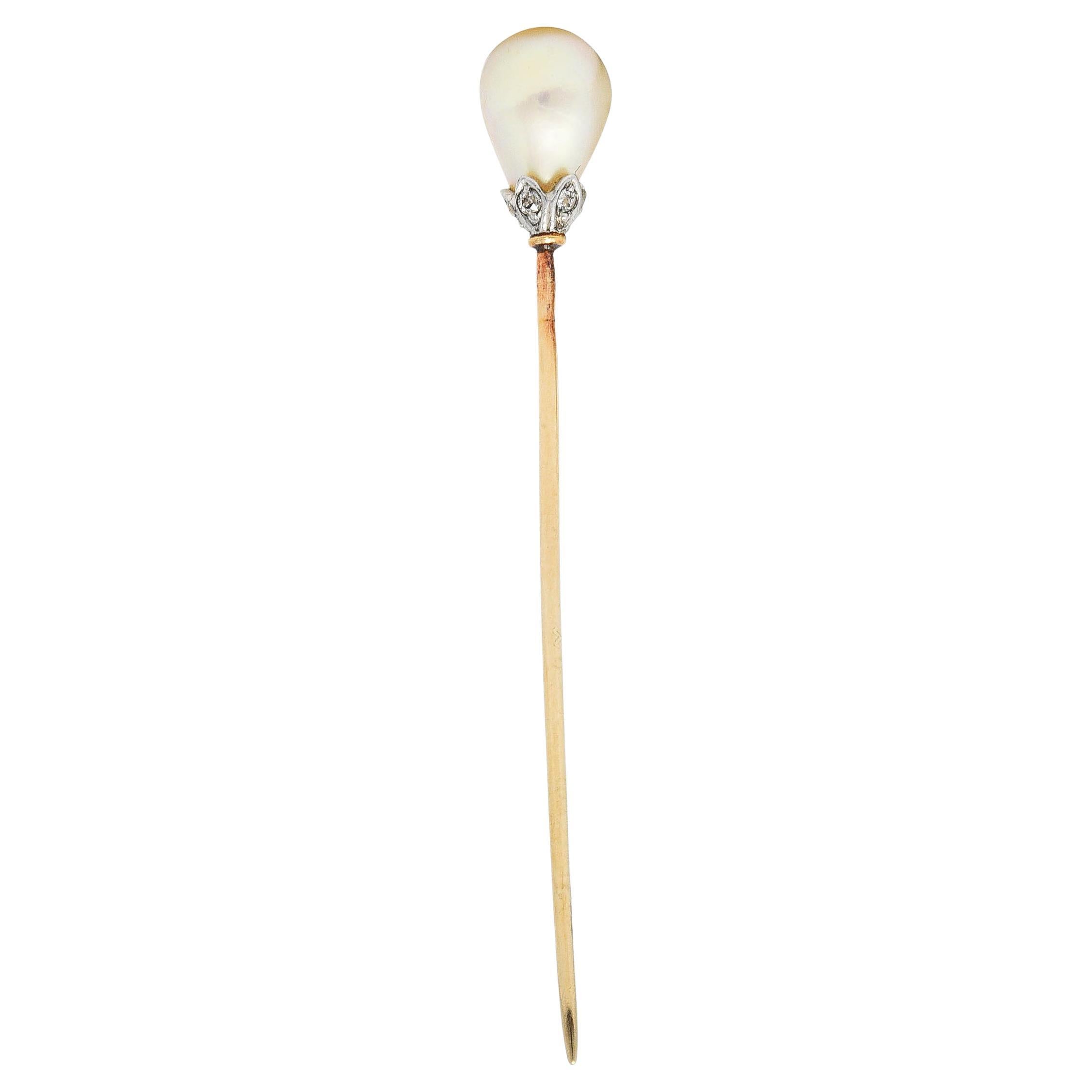Antique Belle Époque Pink Pearl Diamond Stick Tie Lapel Pin Diamonds ...