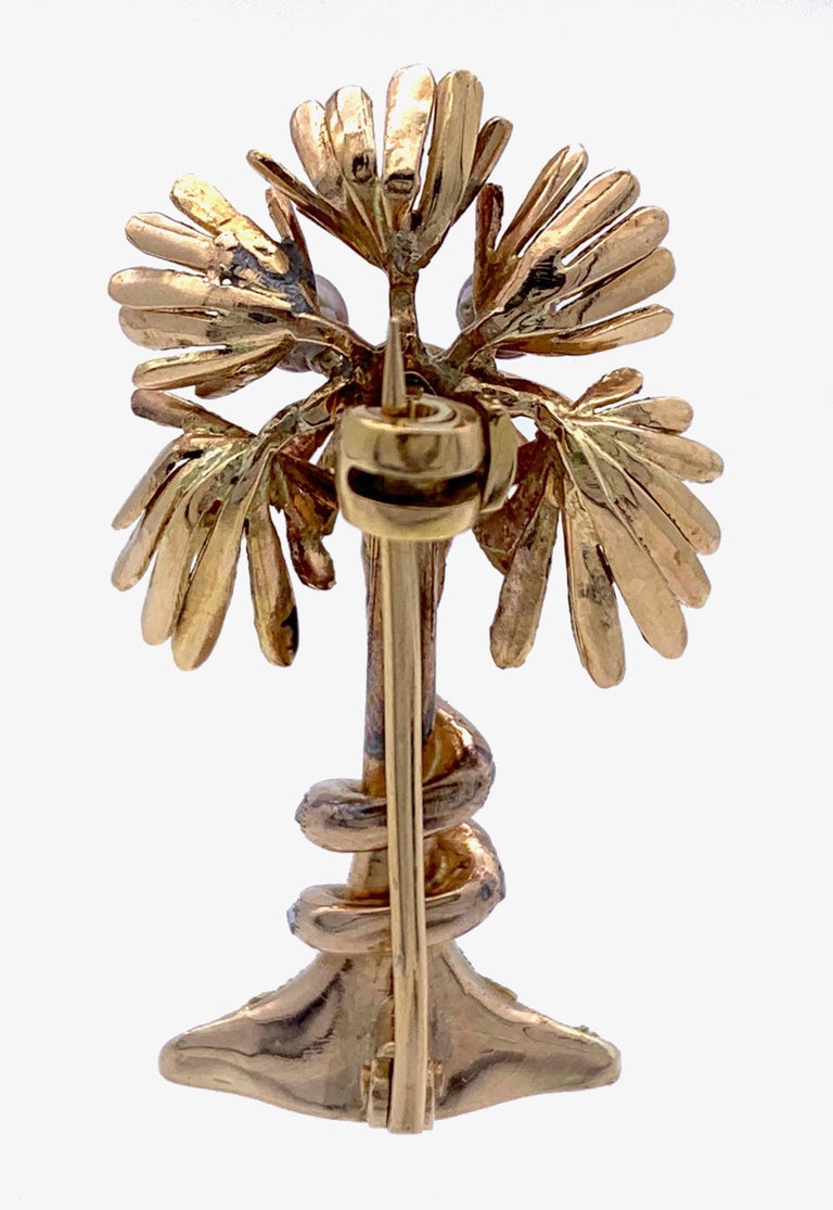 Belle Époque Snake Coconut Palm Tree Diamond Ruby Pearls 18 Karat Two ...