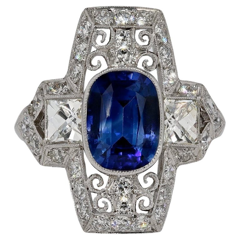 Belle Epoque Style Sapphire and Diamond Long Filigree Ring For Sale at ...