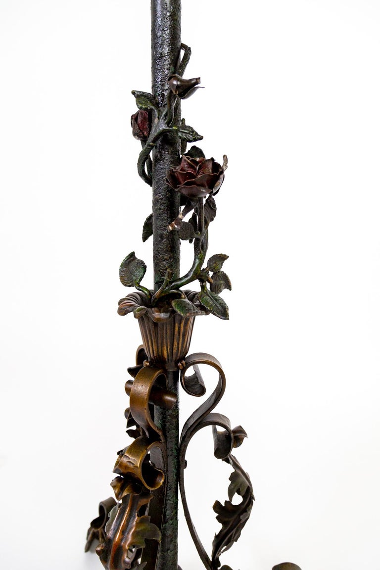Belle Epoque Wrought Iron Rose Vine Floor Lamp For Sale at 1stDibs