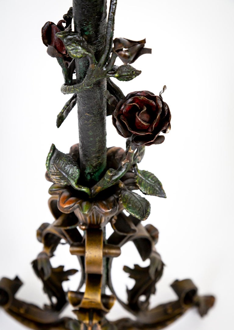 Belle Epoque Wrought Iron Rose Vine Floor Lamp For Sale at 1stDibs