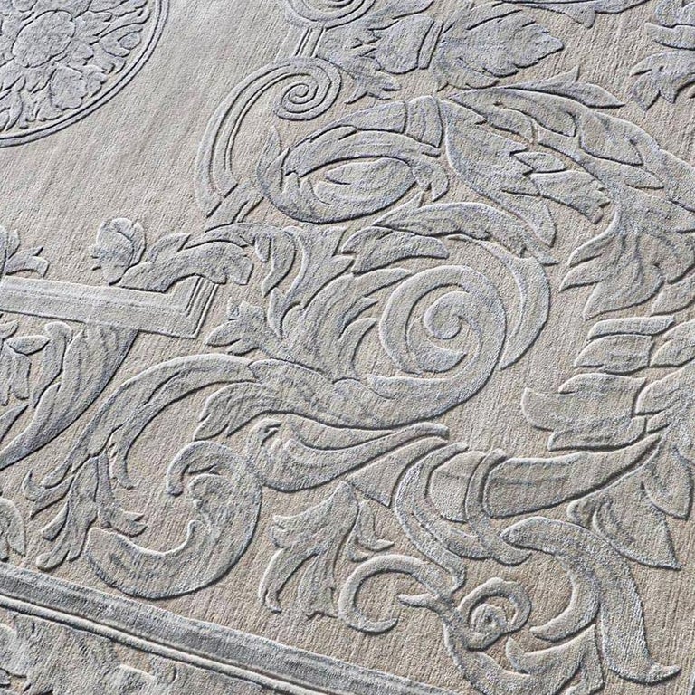 Belle Vue Antique Scroll White - Hand Knotted Wool Blend-silk Rug For ...