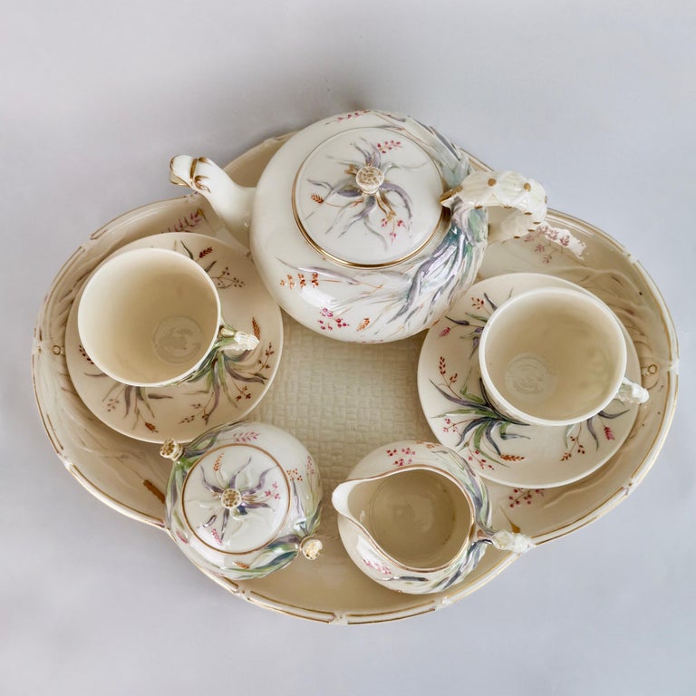 Belleek Porcelain Cabaret Tea Set for Two, Grass Design, Victorian 1863 ...