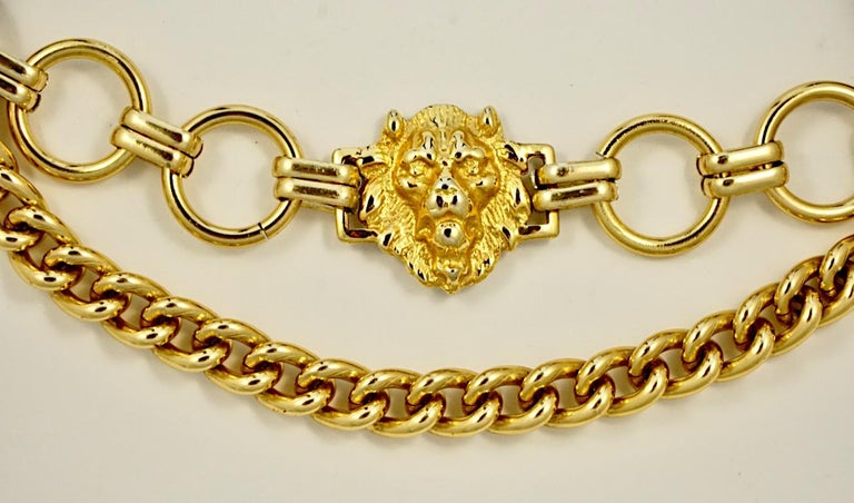 Bellesco Black Leather Belt with Gold Plated Lion Chain Decoration ...