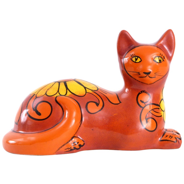 Bellini Orange Cat Decorated with Flowers, Italy, circa 1965 For Sale ...