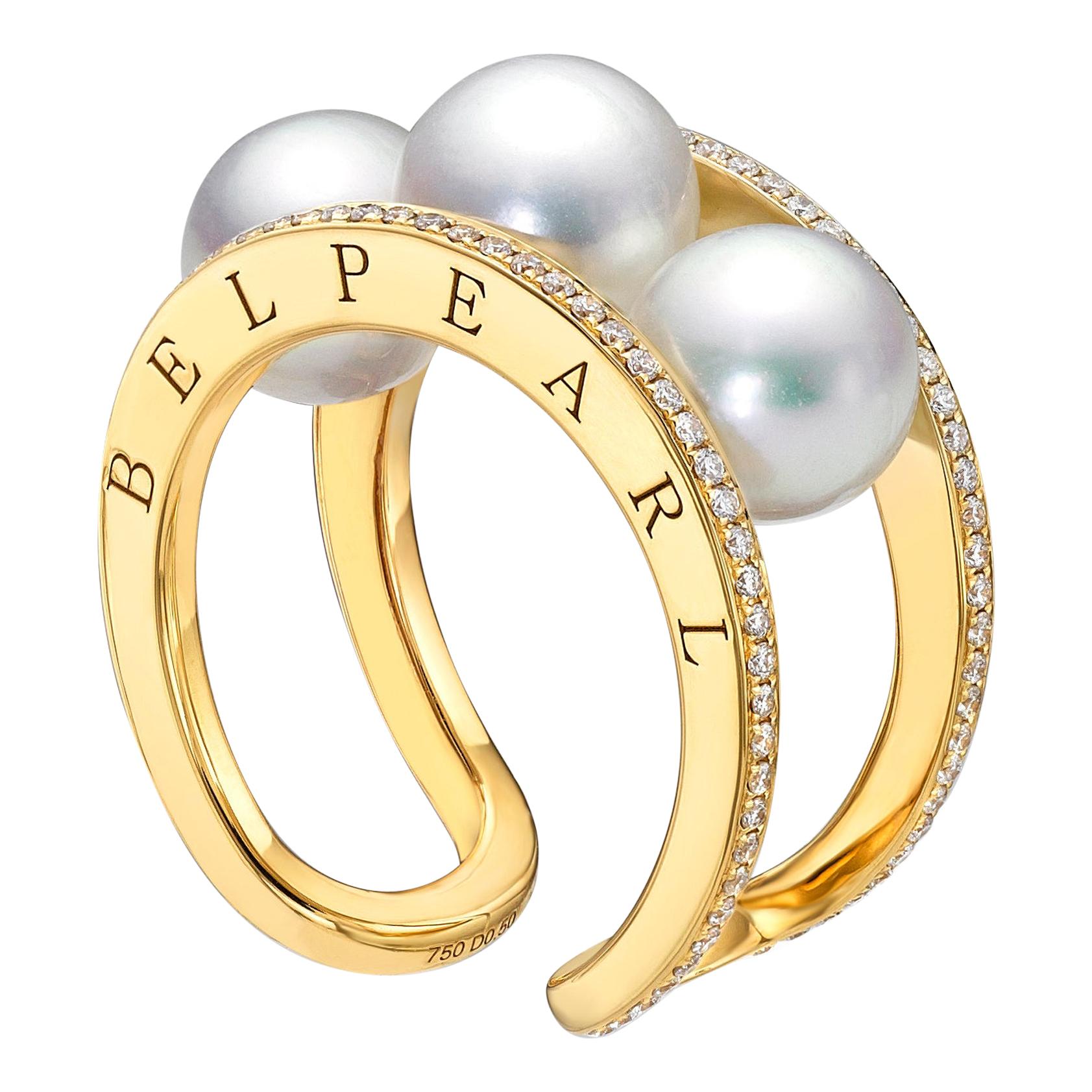 BELPEARL Ring Kobe Collection"Tre" Ring Set in 18 Karat Yellow Gold ...