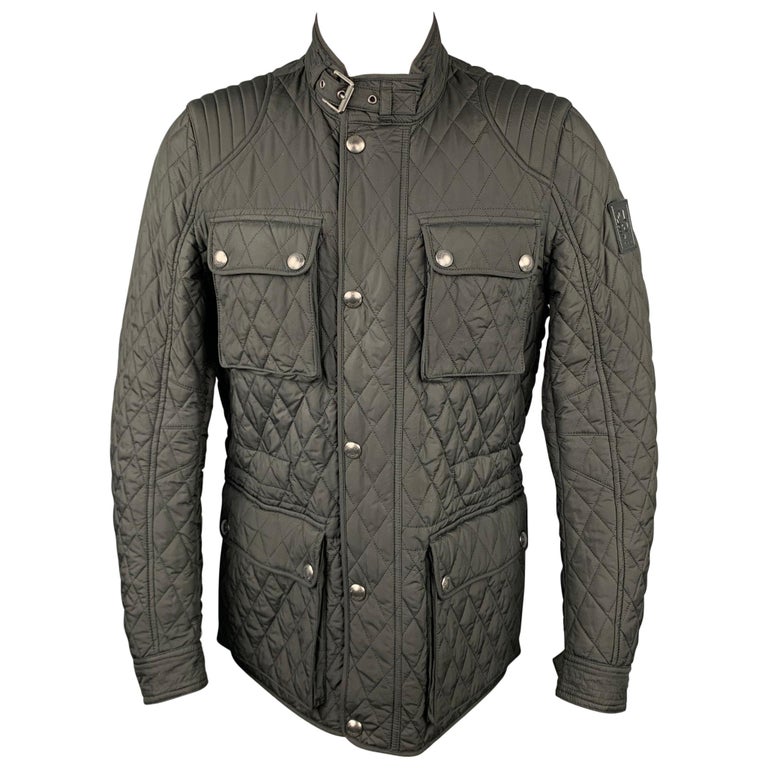 BELSTAFF Size 40 Black Quilted Polyester Zip and Snaps Jacket at 1stDibs
